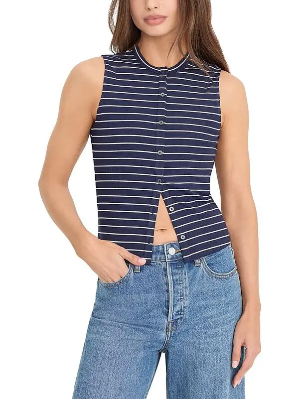 Good American The Rib Splay Top - Simple Stripe Horizon Ink