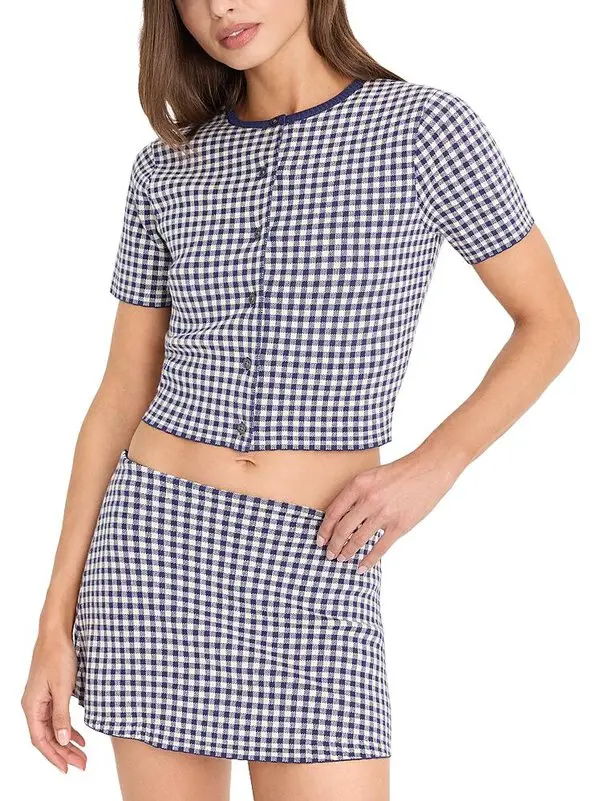 Good American The Keepsake Cardigan - Navy Gingham