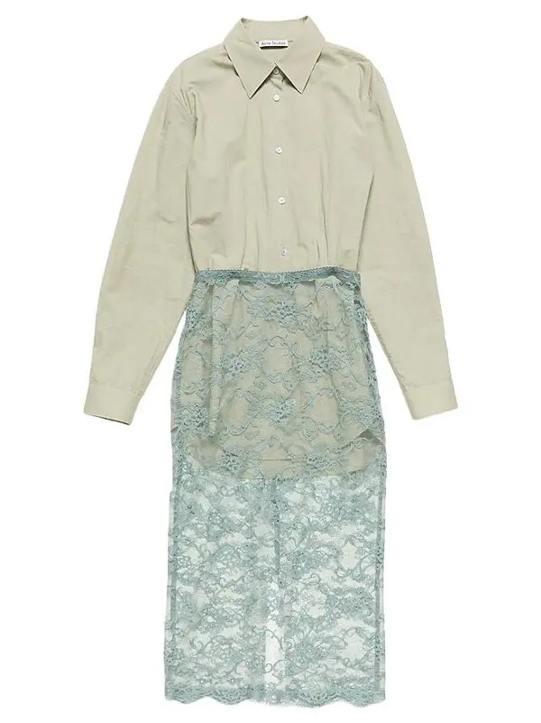 Acne Studios Lace Layered Shirt Dress - Eucalyptus Green