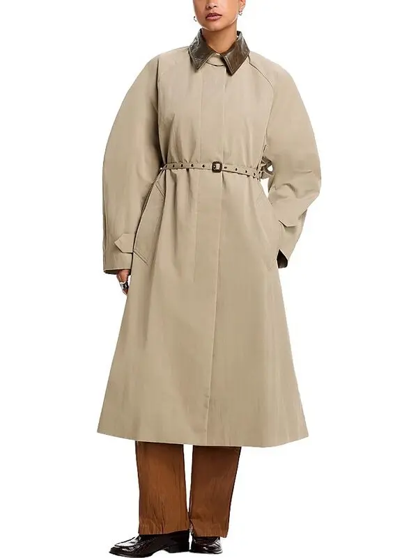 Acne Studios Leather Collar Trench Coat - Khaki Grey