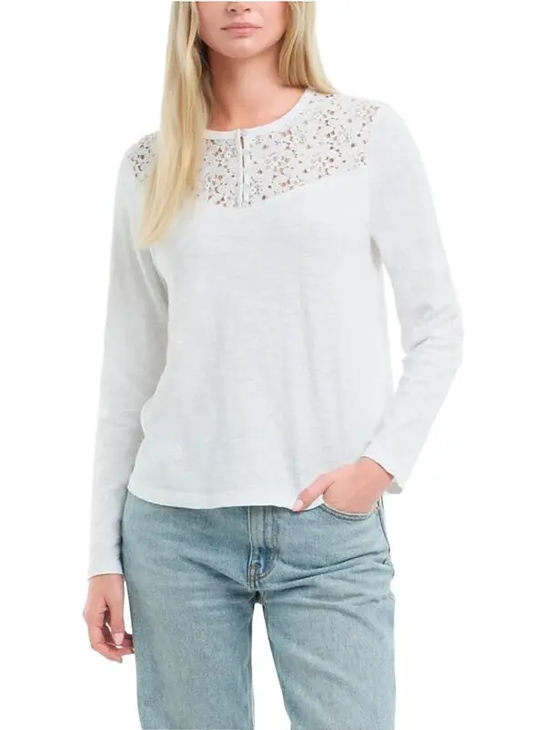 WILT CLOTHING Lace Yoke Henley Tee - White