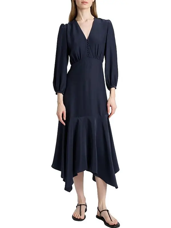 Santorelli Carina Silk Midi Handkerchief Dress - Midnight