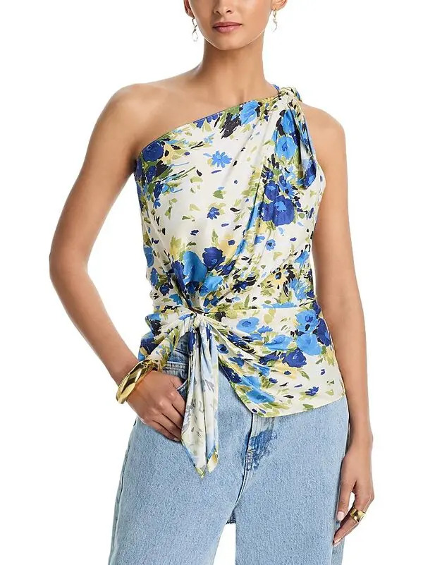 A.L.C. Ellianna One-shoulder Floral Print Tie-waist Top - Butter/capri Multi
