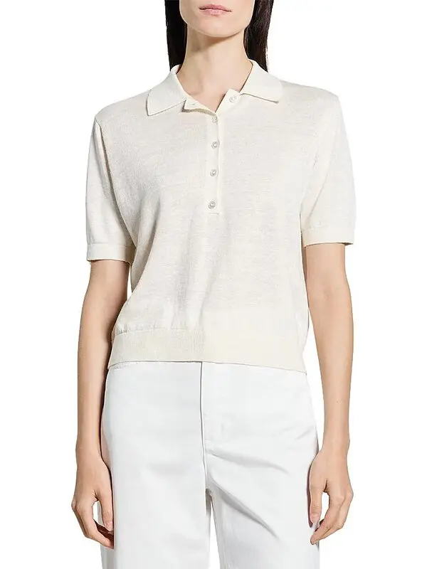 Theory Semi Sheer Polo Top - Bone