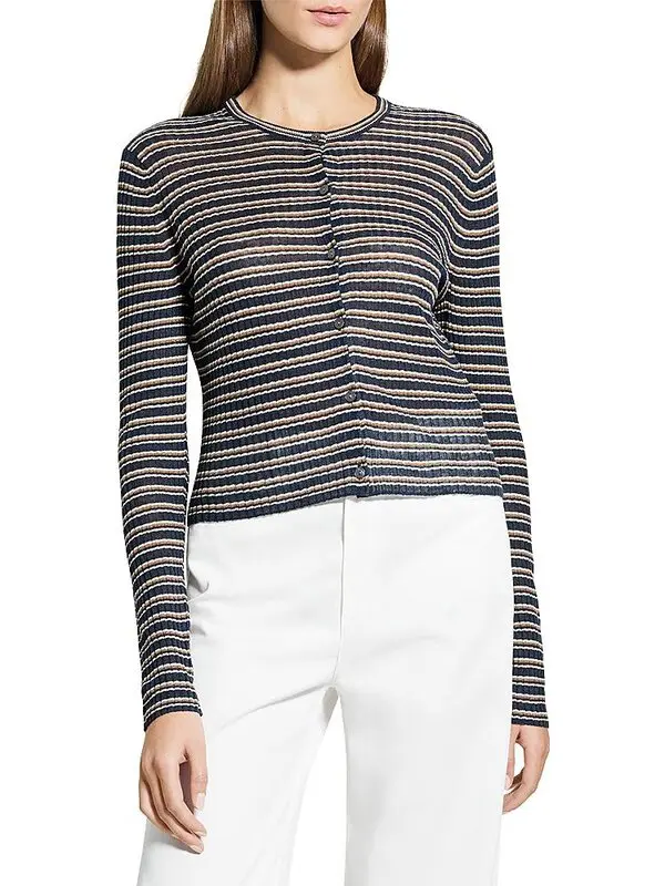 Theory Cropped Striped Cardigan - Nocturne Blue Multi