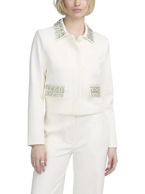 ELLE COLLECTION Embellished Boxy Jacket - Ivory White