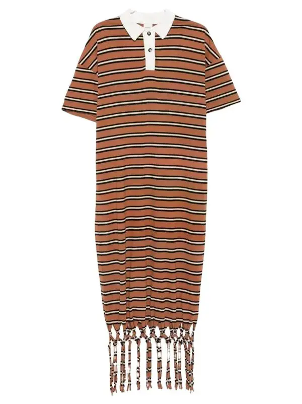 Nanushka Fringed Striped Midi Dress - Brown