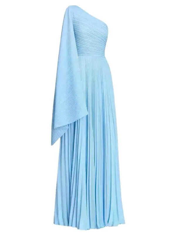 Solace London The Maci Pleated One-shoulder Maxi Dress - Blue
