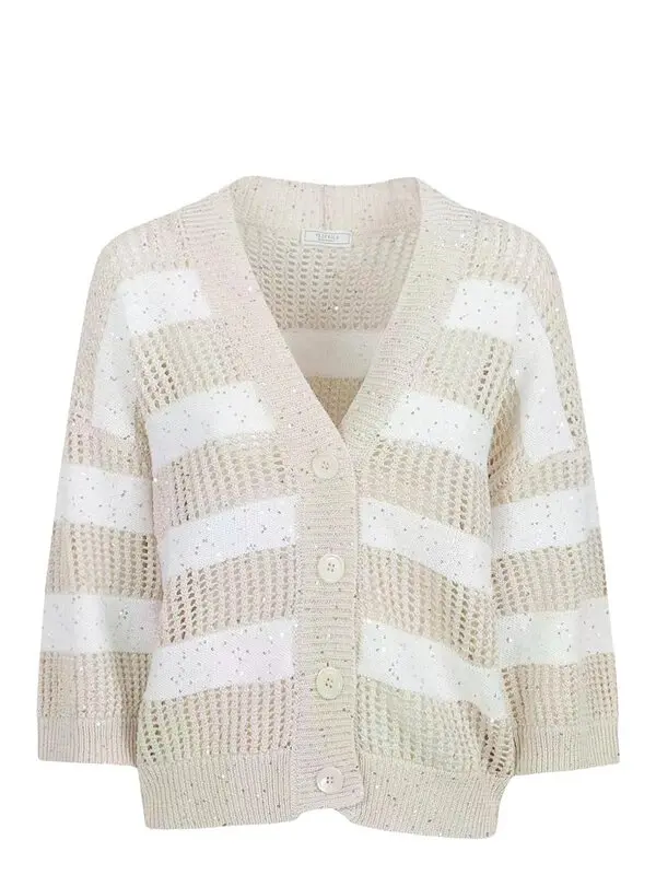 Peserico Sequin-embellished Open-knit Cardigan - Neutrals