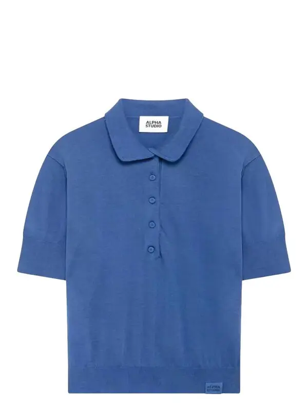 Alpha Studio Knitted Short-sleeved Polo Shirt - Blue