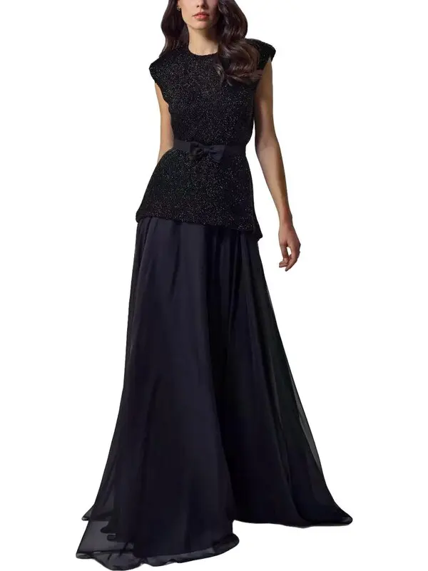 SILK LOVE & LACE Sequin-embellished Belted Dress - Black