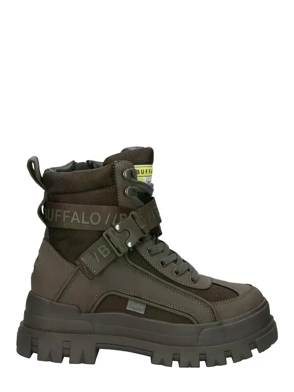 BUFFALO Aspha Com1 Buckled Combat Boots - Green