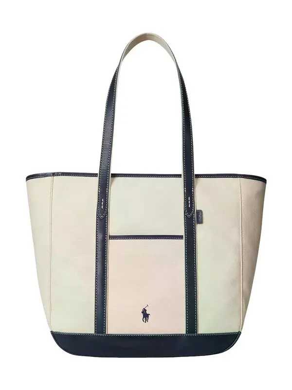 Polo Ralph Lauren Pony-embroidered Leather-trimmed Tote Bag - Neutrals