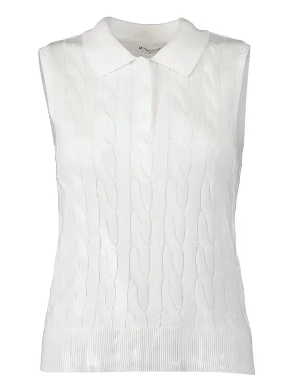 Minnie Rose Sleeveless Cable-knit Top - White