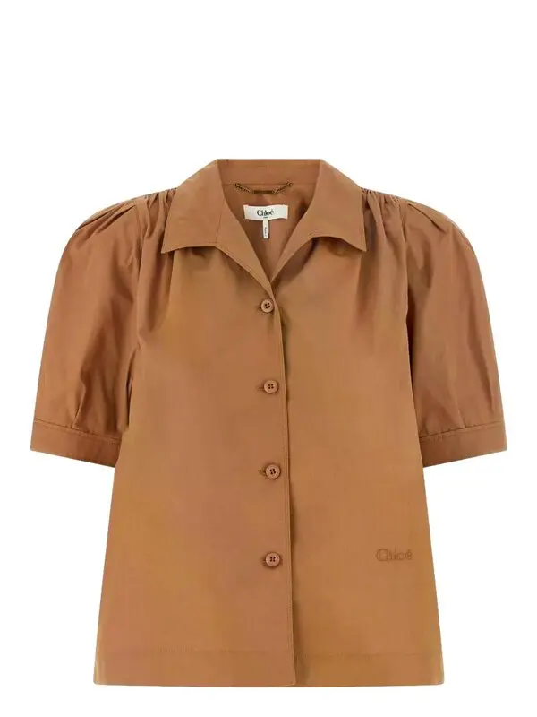 Chloé Logo-embroidered Gathered Shirt - Brown