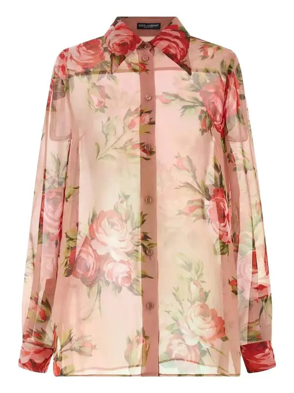 Dolce & Gabbana Bouquet Rose Silk Shirt - Pink