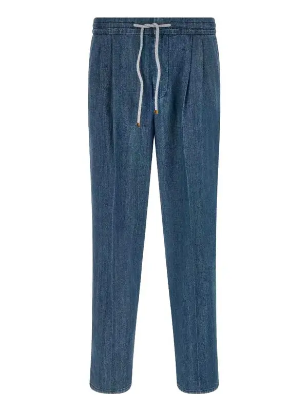 Brunello Cucinelli Pleated Drawstring-waist Jeans - Blue