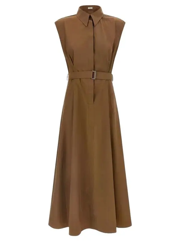 Brunello Cucinelli Belted Midi Dress - Brown