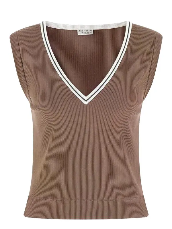 Brunello Cucinelli Ribbed Tank Top With Monile Detail - Brown