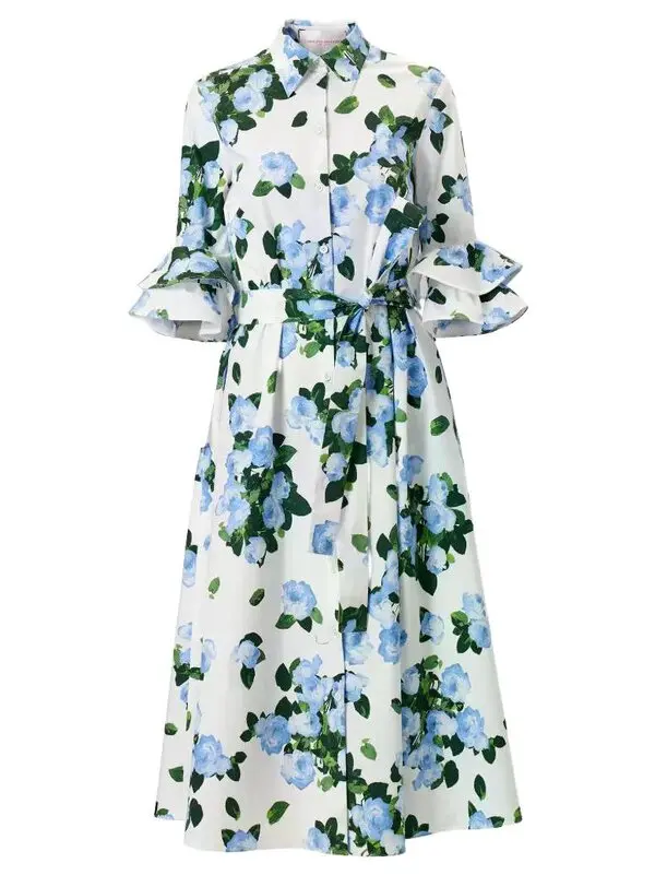 Carolina Herrera Rose-print Cotton Shirt Dress - White