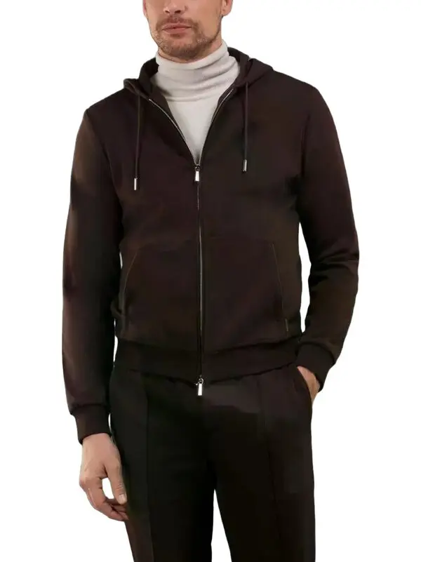 MOORER Matthew Zip-up Hoodie - Brown