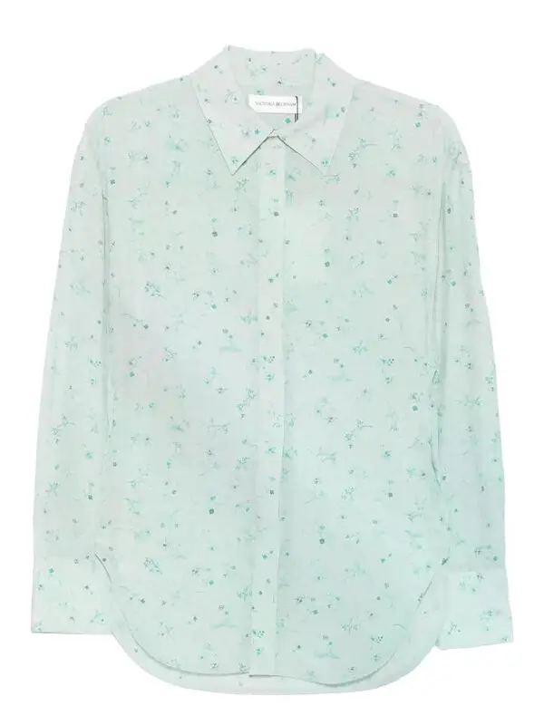 Victoria Beckham Floral-print Long-sleeve Shirt - Blue