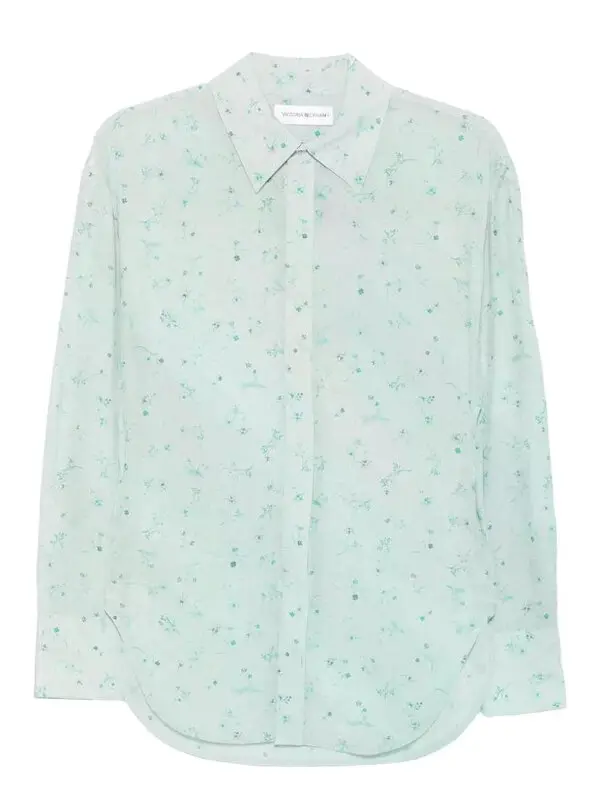Victoria Beckham Floral-print Long-sleeve Shirt - Blue
