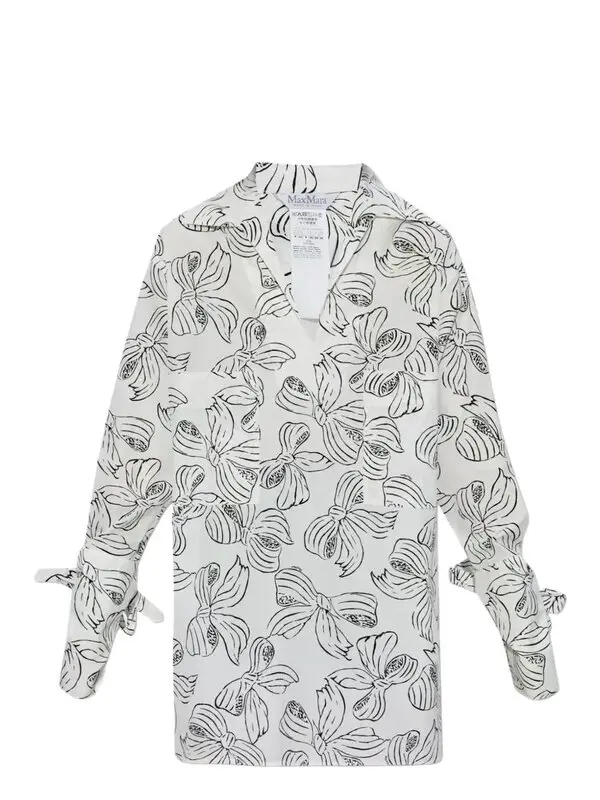 Max Mara Bow-print Shirt With Tied Cuffs - White