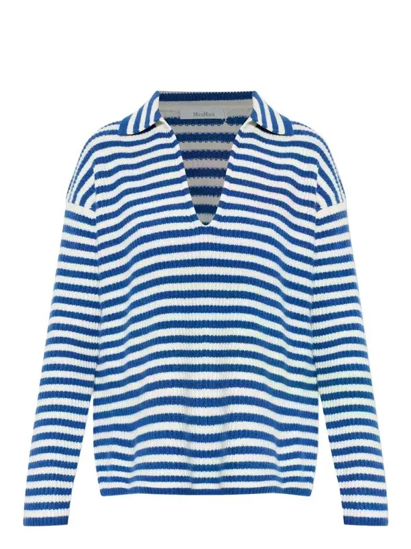 Max Mara Striped V-neck Sweater - Blue
