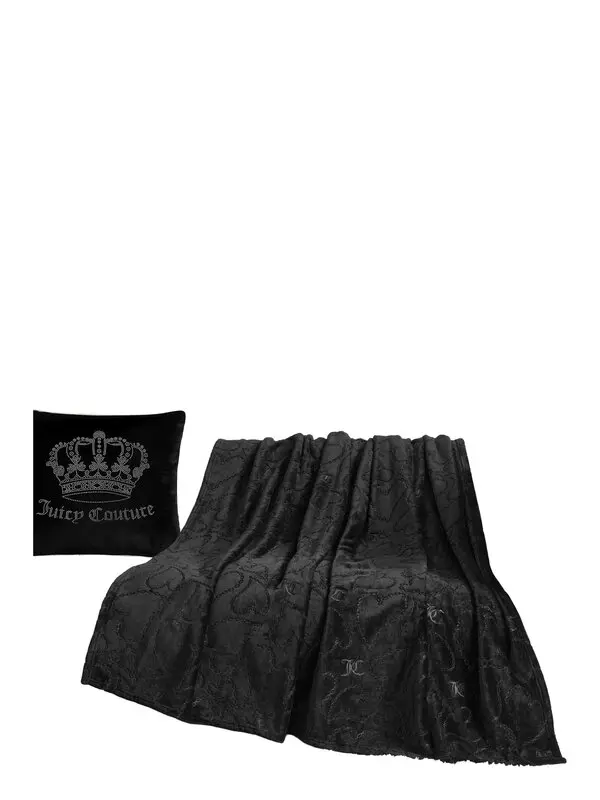 Juicy Couture Embossed Plush Oversized Throw Blanket - Chain Hearts Black