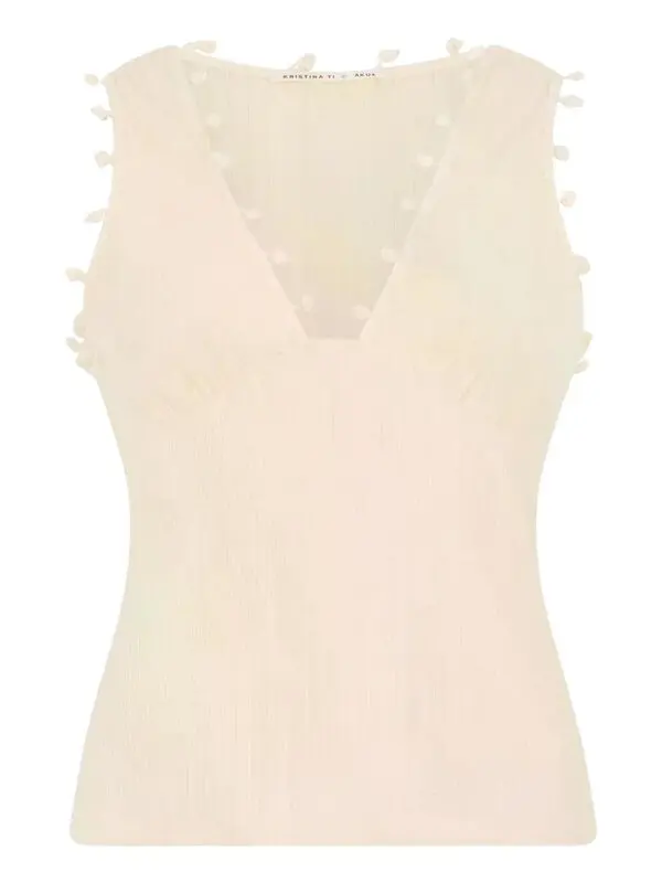 KRISTINA TI Pom-pom Trim Ribbed Tank Top - Neutrals