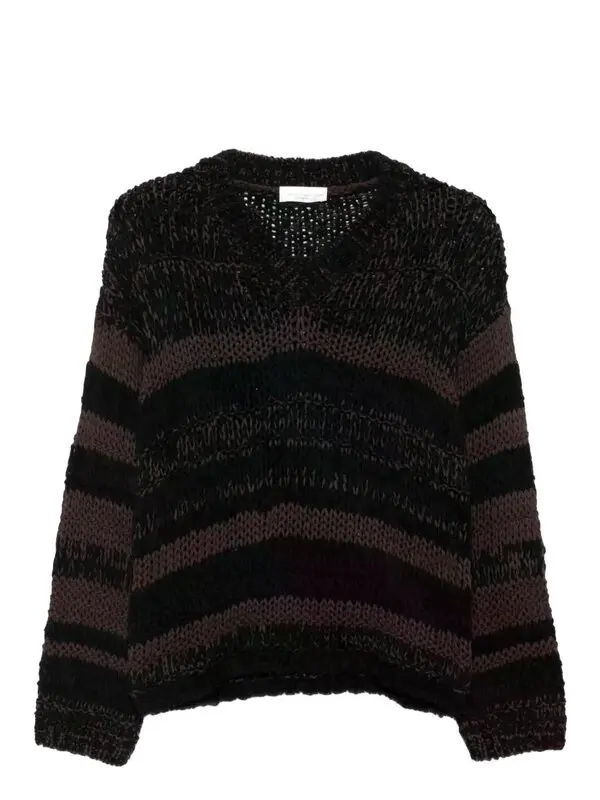 ROBERTO COLLINA Striped Chunky-knit Sweater - Black