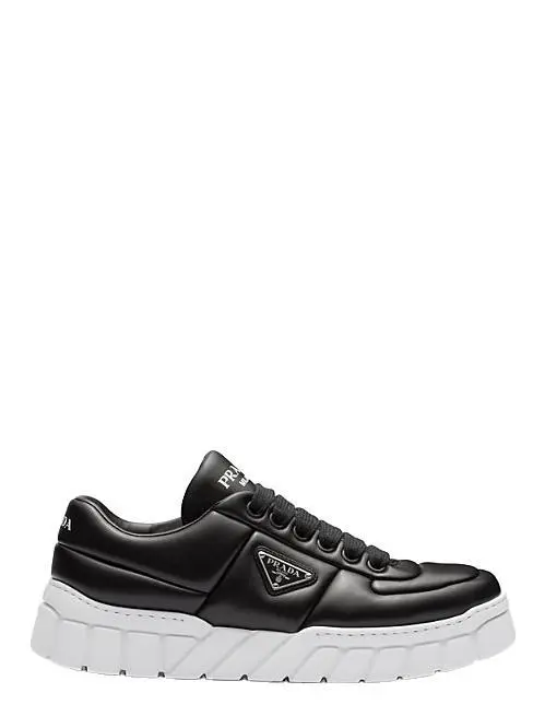 Prada Logo-plaque Padded Leather Low-top Trainers - Black