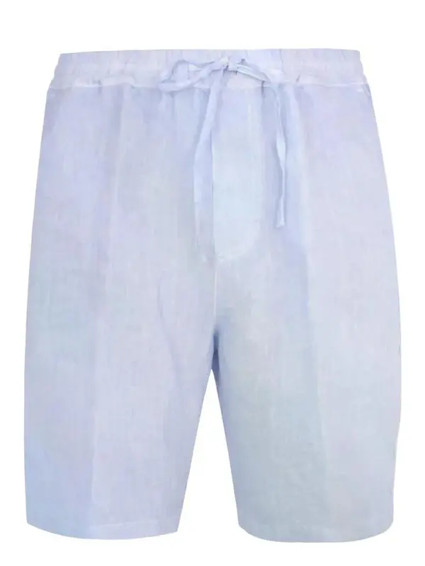 120% Lino Drawstring-waist Linen Shorts - Blue