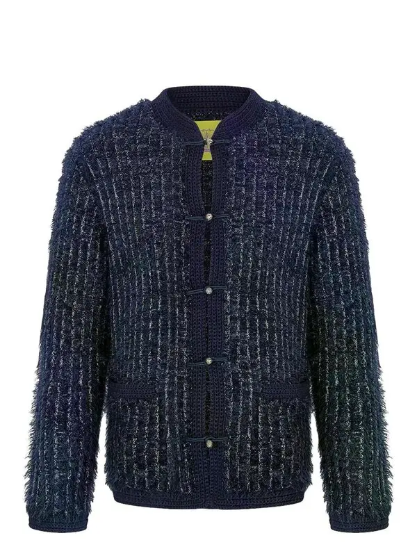 Shanghai Tang Metallic Tweed Cardigan - Blue