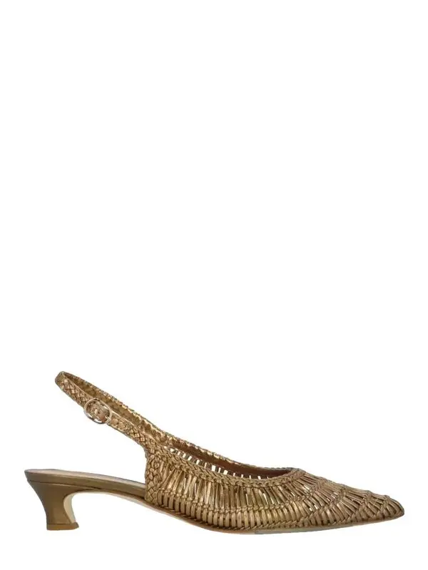 JULIE DEE Woven Metallic Slingback Pumps - Gold