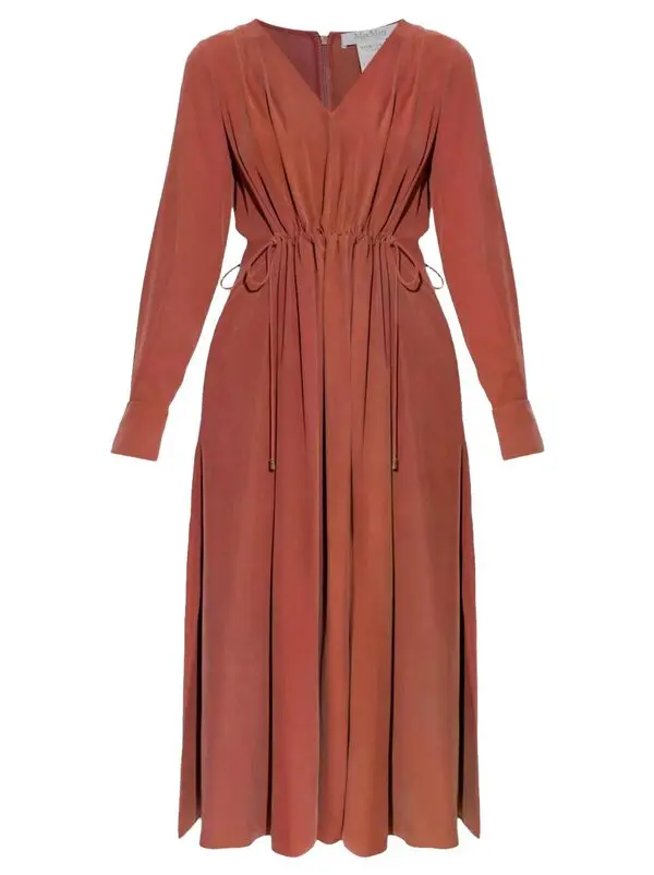 Max Mara V-neck Tie Midi Dress - Brown