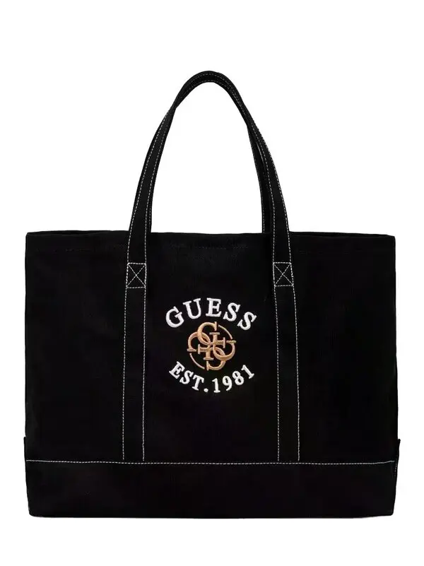 Guess Logo-embroidered Cotton Tote Bag - Black