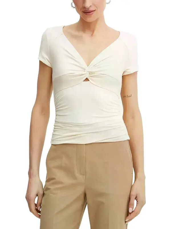 Guess Twist-front Ruched T-shirt - Neutrals