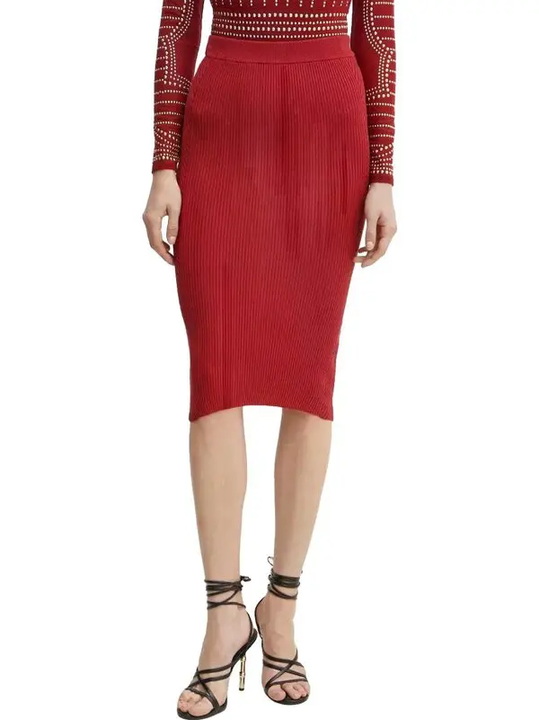 Guess Ribbed Knit Pencil Skirt - Red