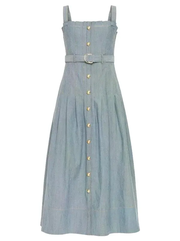 Cinq À Sept Button Belted Midi Dress - Blue