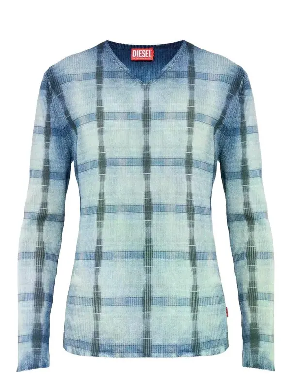 DIESEL® K-egons Checked V-neck T-shirt - Blue