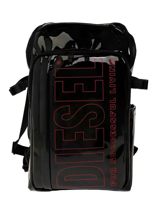 DIESEL® Patent-finish Logo-print Backpack - Black