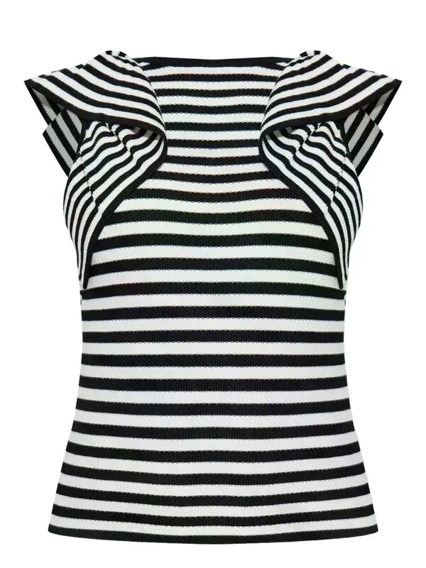 Max Mara Vieste Striped Ruffled Top - Black