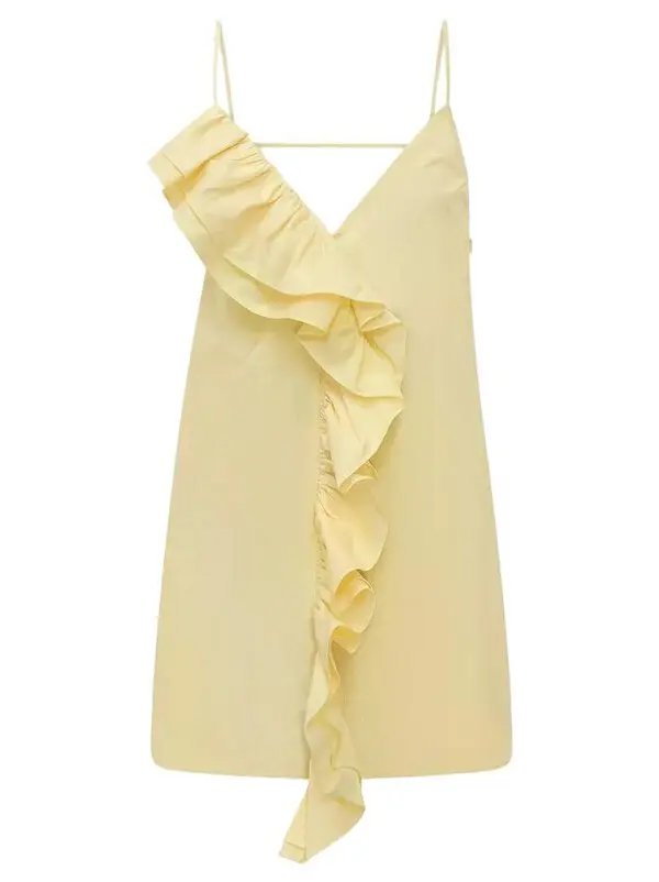MSGM Ruffled V-neck Mini Dress - Yellow