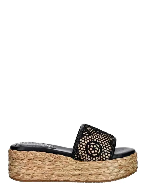 Guess Logo-embroidered Raffia Platform Sandals - Black