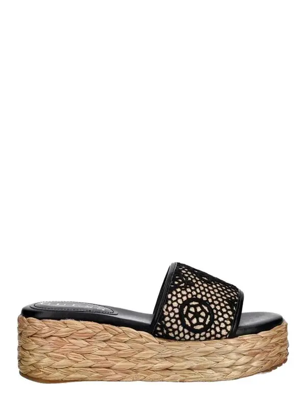 Guess Logo-embroidered Raffia Platform Sandals - Black