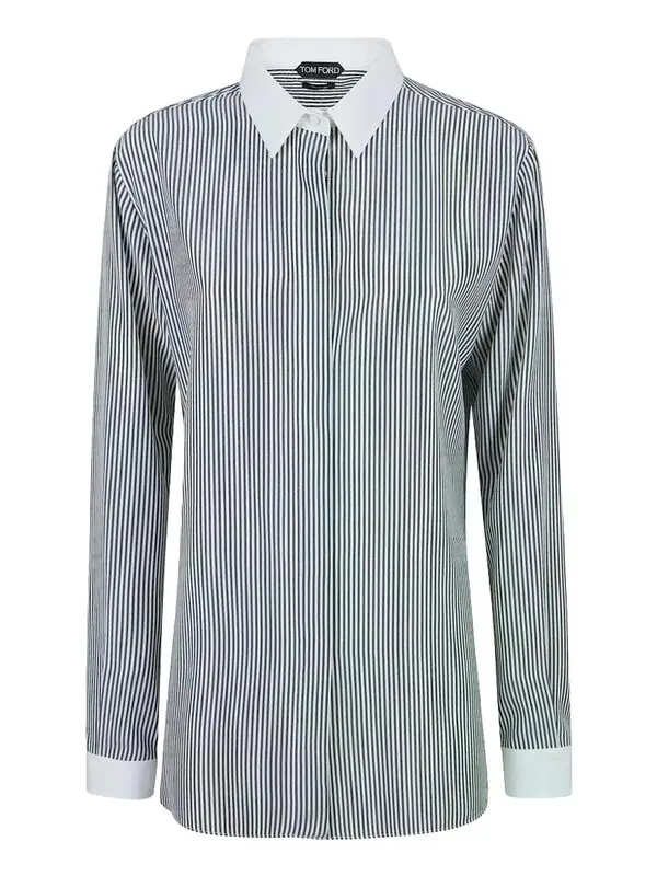 TOM FORD Striped Silk Shirt - Blue