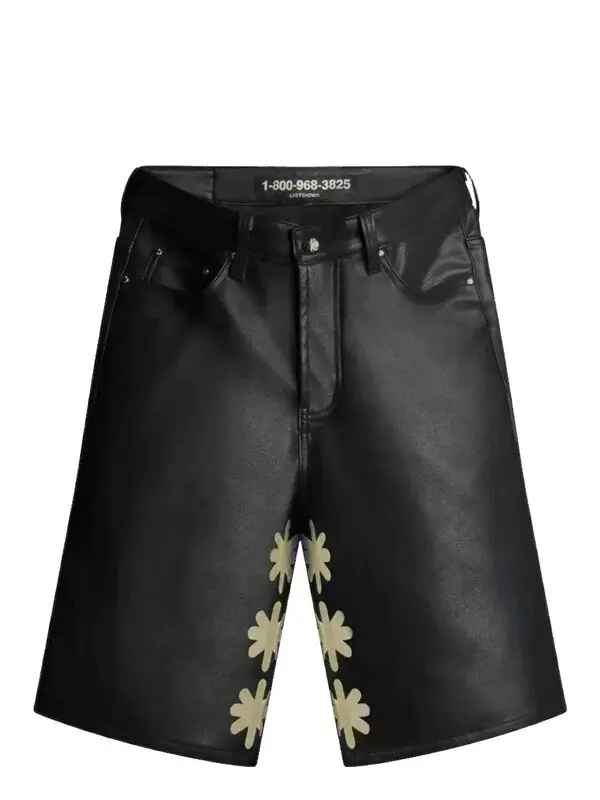 LOSTSHDWS Floral-detail Leather Shorts - Black