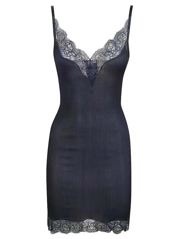 Saint Laurent Scalloped Lace V-neck Dress - Blue